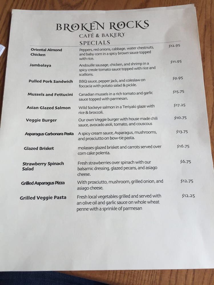 Menu at Broken Rocks Café & Bakery, Wooster