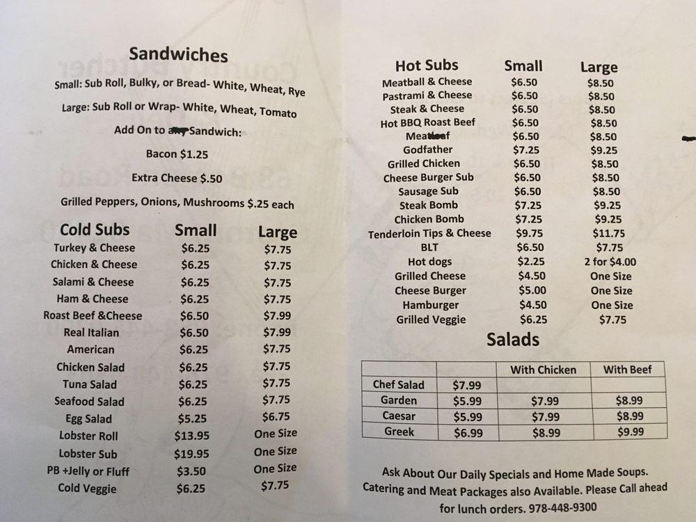 Menu at Country Butcher and Deli restaurant, Groton
