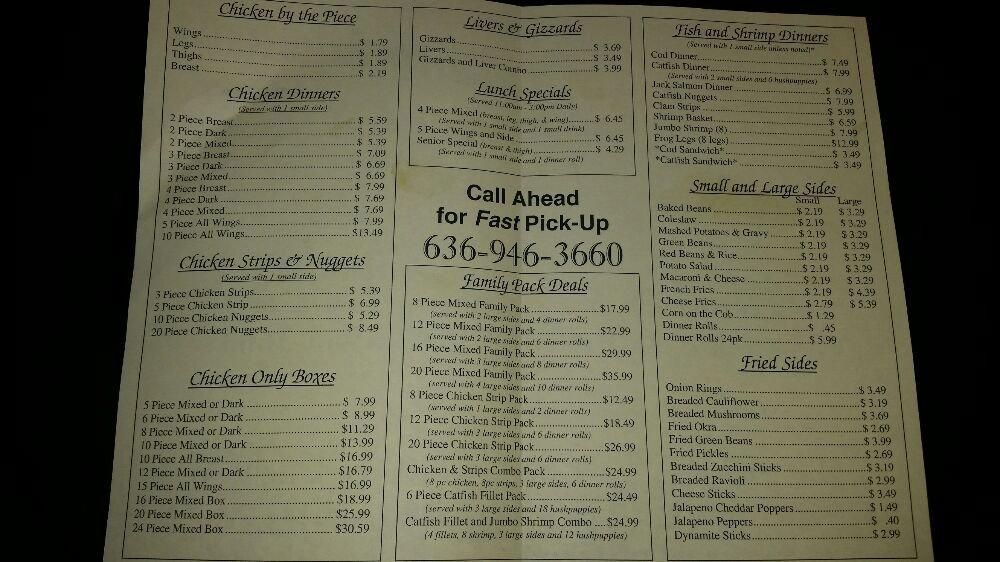 Menu at King Edwards Fried Chicken restaurant, Saint Charles