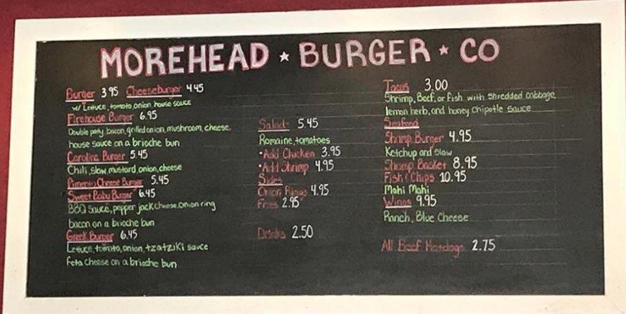 Menu at Morehead Burger Company restaurant, Morehead City, 278 NC-24 L
