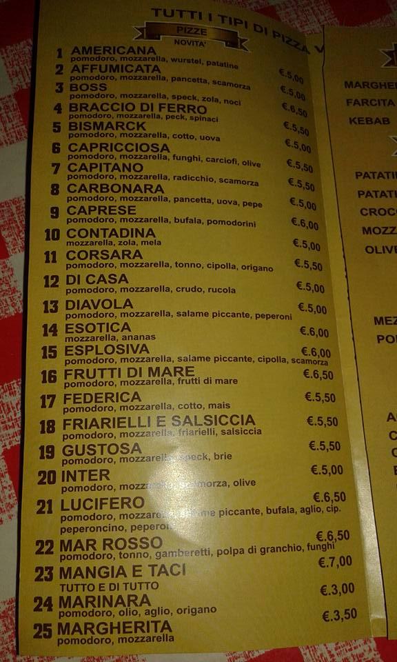 Menu at Pizzeria zio sam 3, Cantù