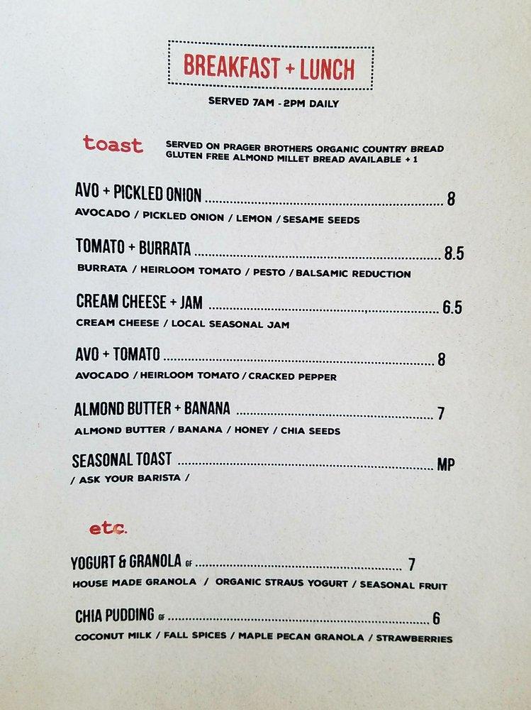 Menu at Revolution Roasters cafe, Oceanside