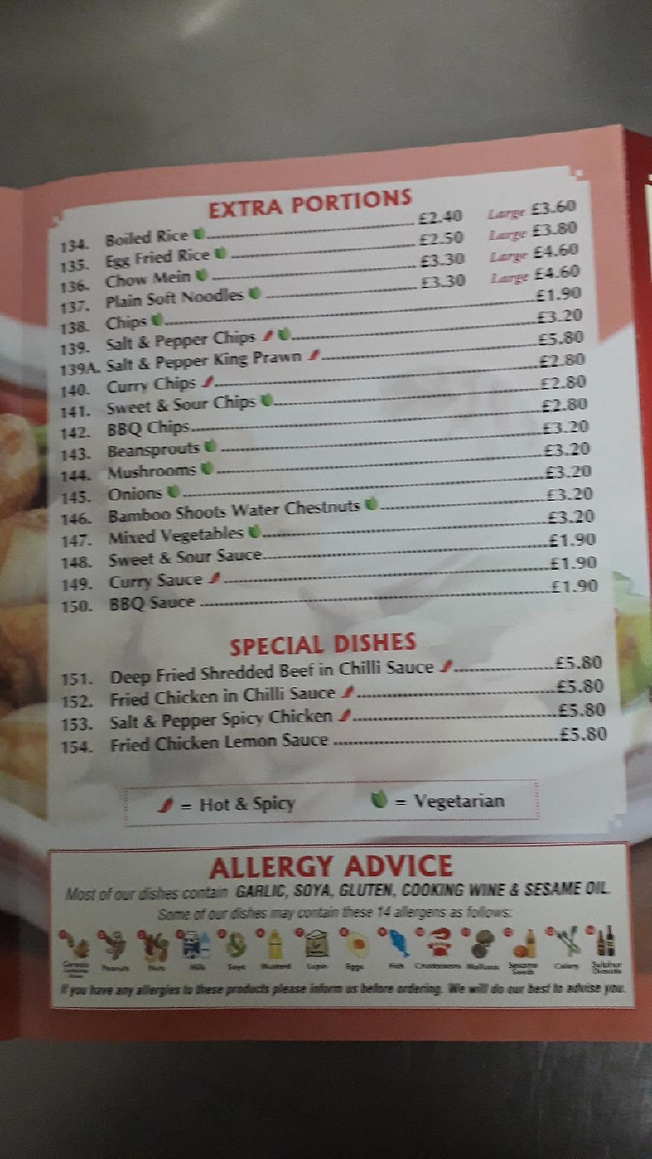 Menu at Silver Star fast food, Wragby
