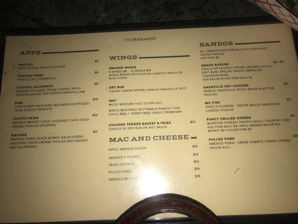 Menu at The Basement pub & bar, Mount Pleasant