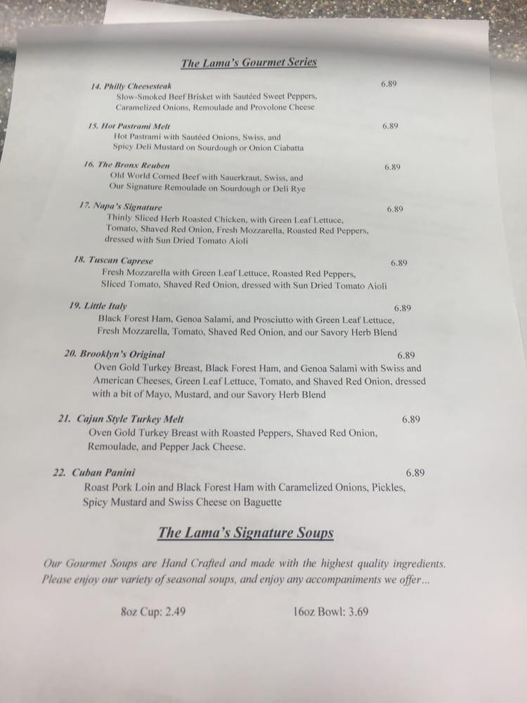 Menu at The Deli Lama Store & Cafe, Lake Villa