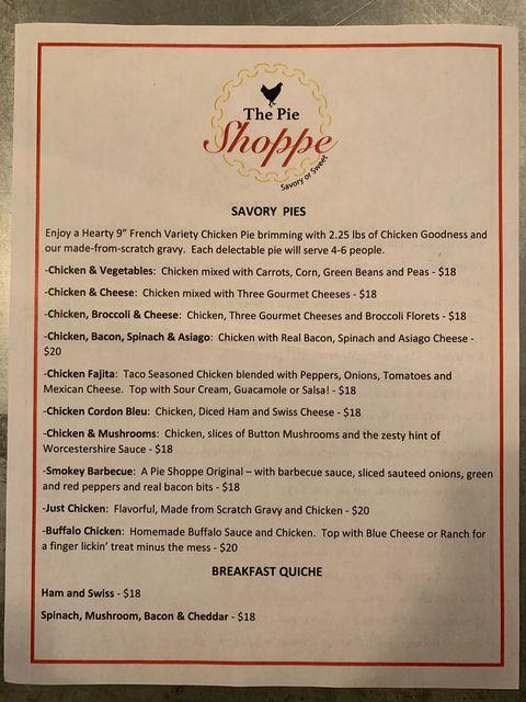 Menu at The Pie Shoppe/The Pie Lady/Fincastle Cafe, Fincastle