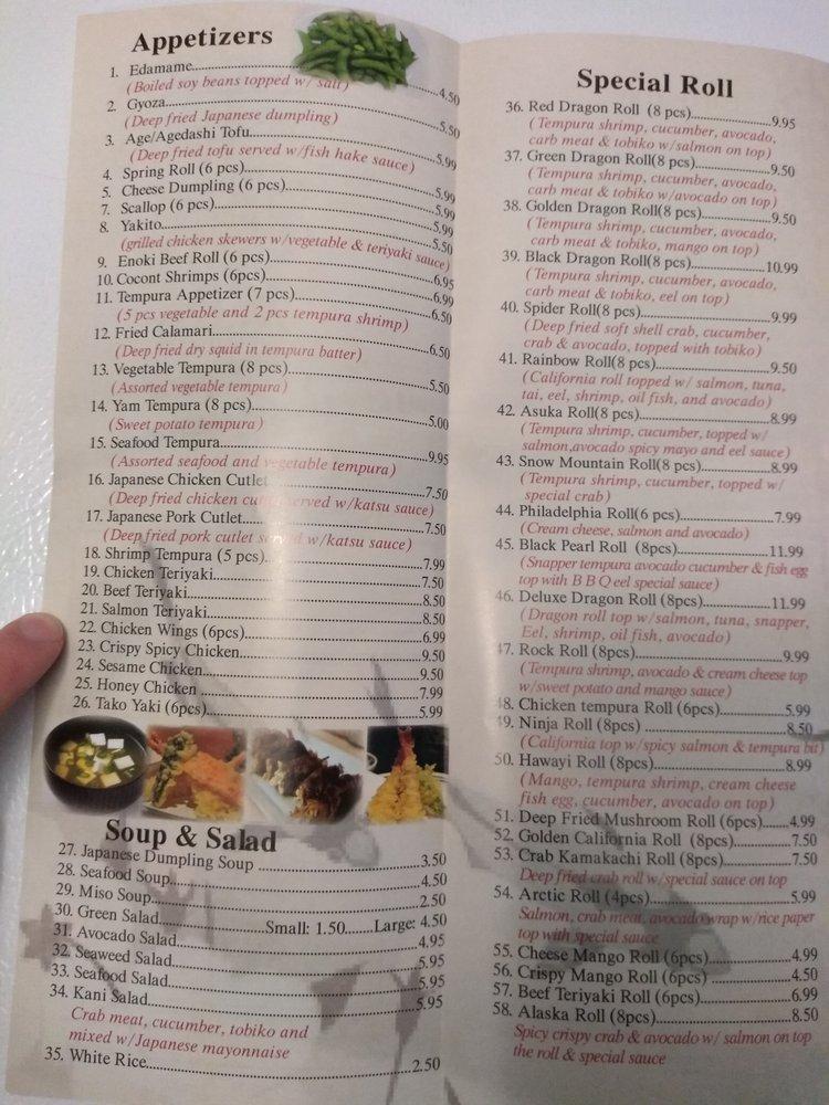 Menu at Asuka Japanese Cuisine restaurant, Saint Thomas