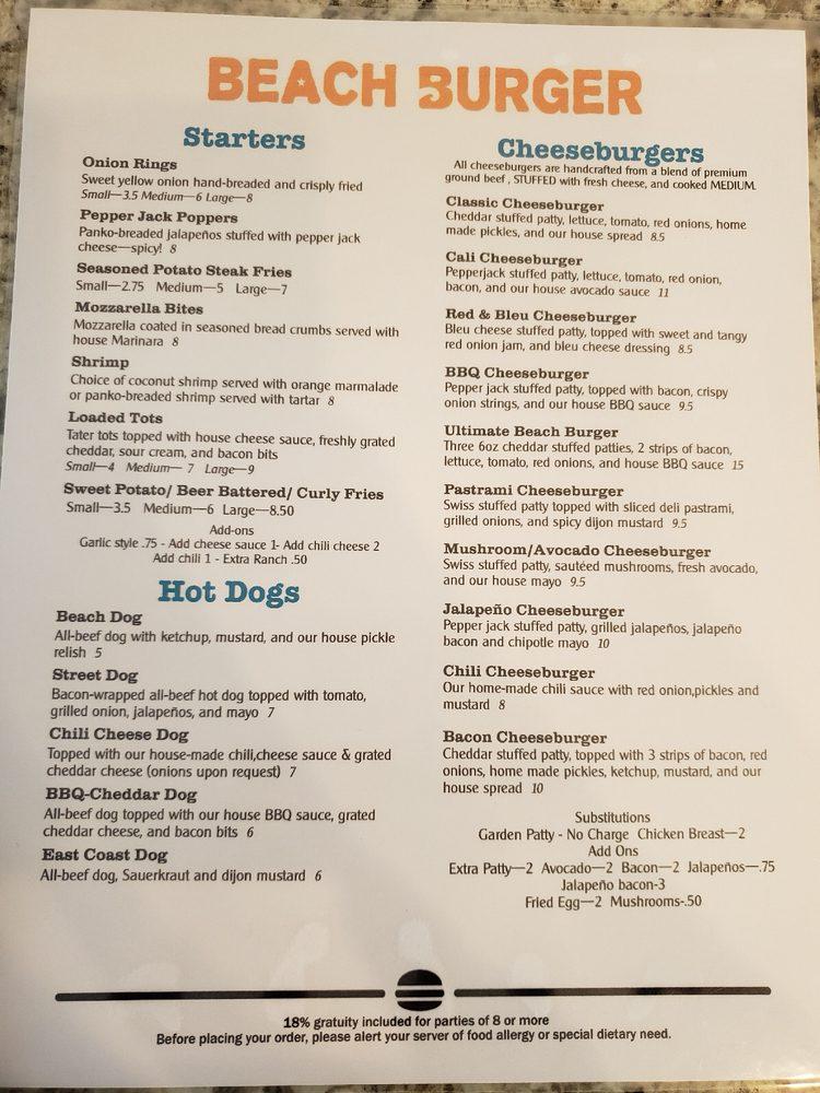 Menu at Beach Burger restaurant, Morro Bay