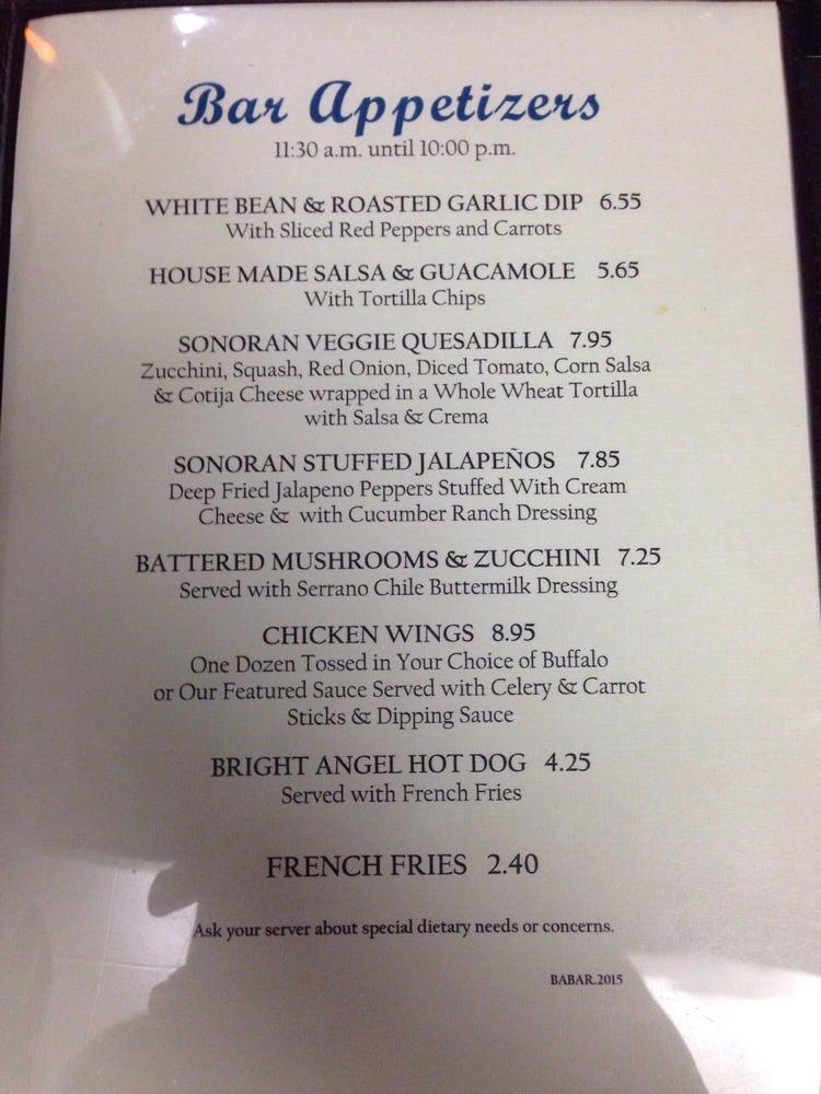 Menu at Bright Angel Restaurant, Grand Canyon Village
