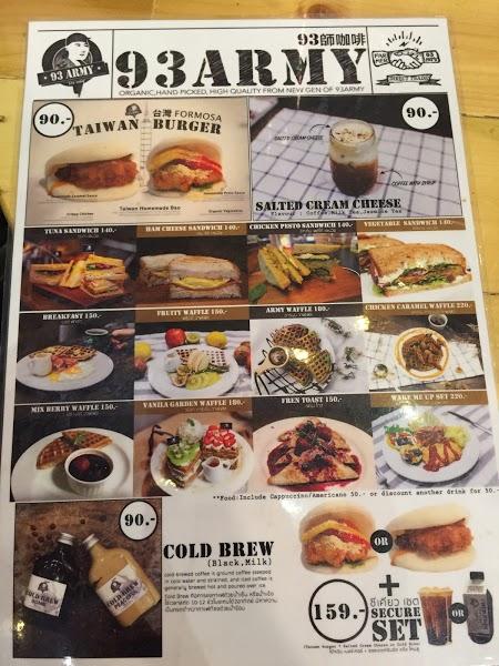 Menu at COCafe x 93army coffee, Bangkok