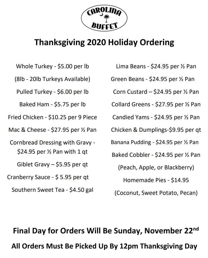 Menu at Carolina Buffet restaurant, West Columbia
