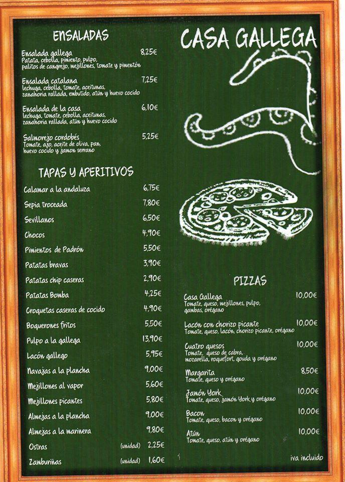 Carta del restaurante Casa Gallega Coma-Ruga, Comarruga
