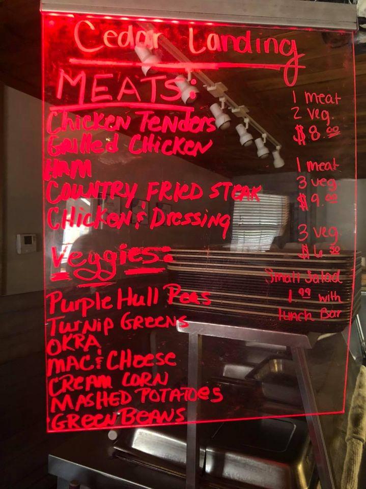 Menu at Cedar Landing restaurant, Winfield