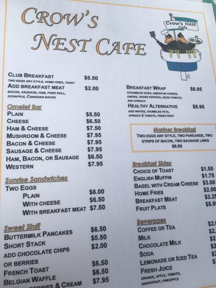 Menu at Crow's Nest Cafe, West Wildwood