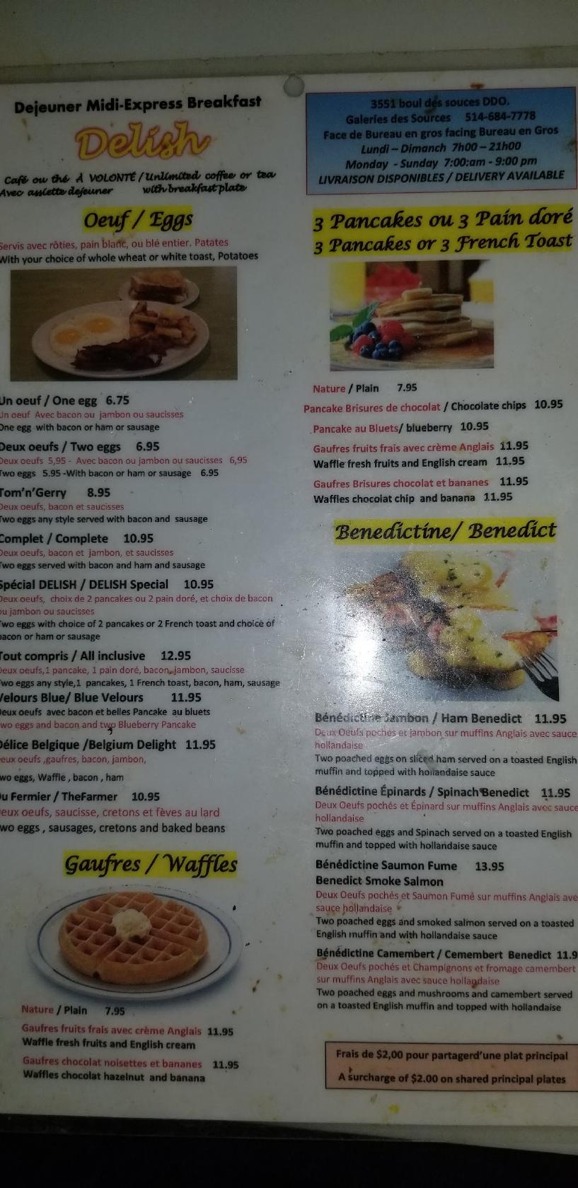 Menu at Delish - Breakfast & Lunch cafe, Dollard-Des Ormeaux
