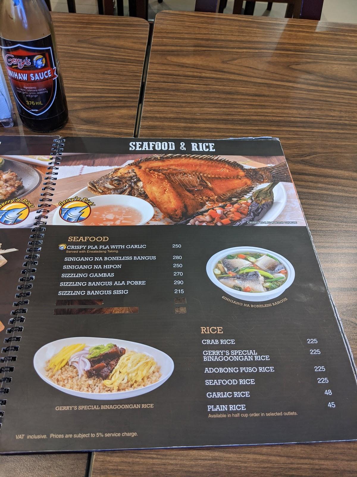 Menu at Gerry's Grill - SM Bacolod restaurant, Bacolod
