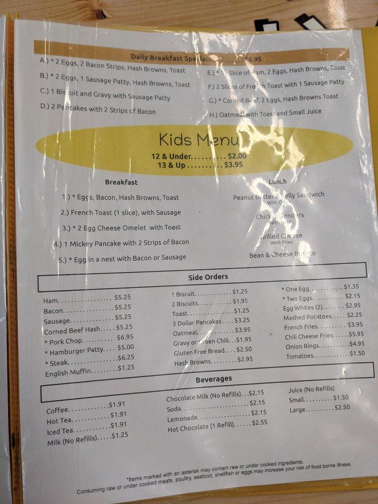 Menu at J.C's Cafe, Golden, S Golden Rd