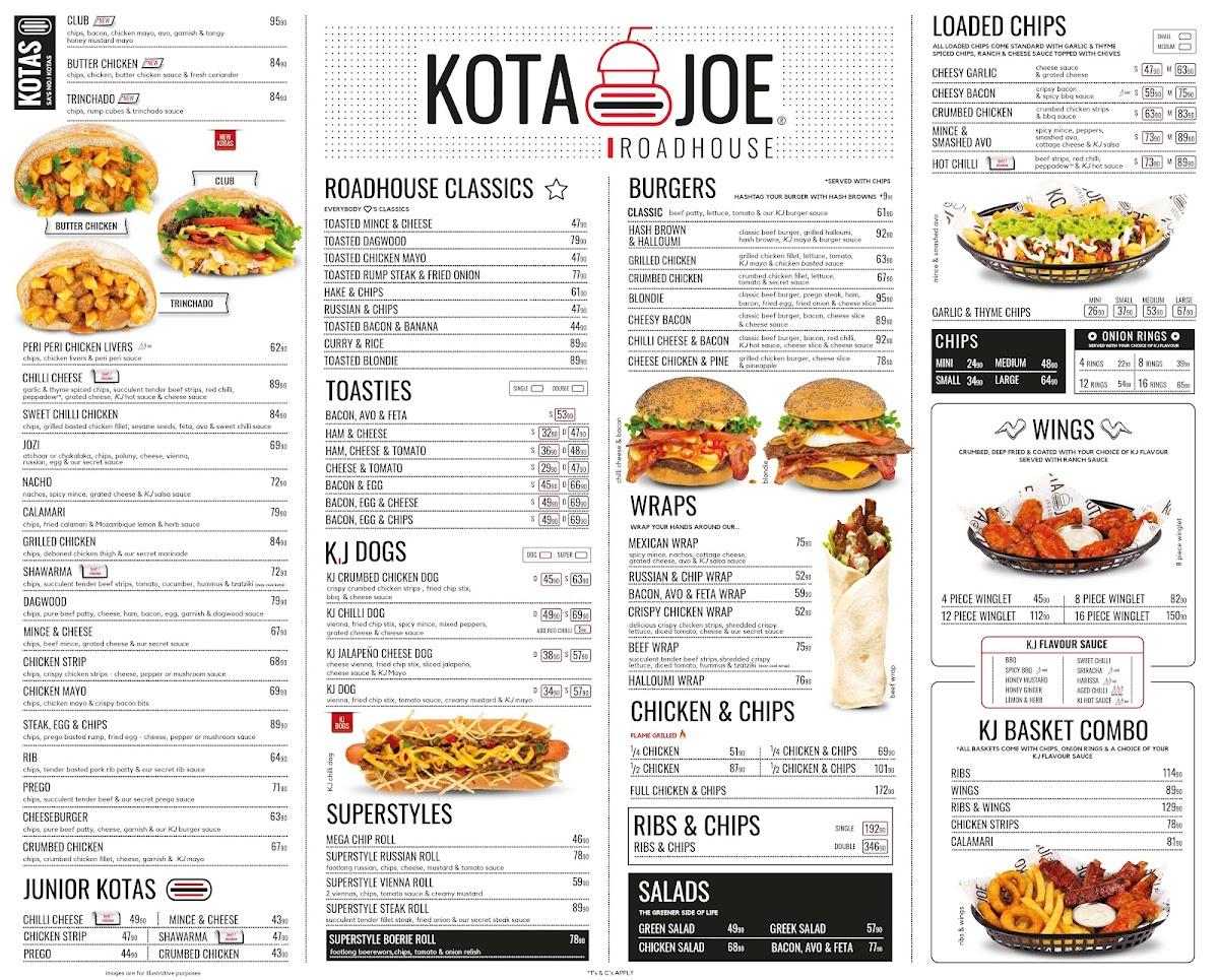 Menu at Kota Joe Roadhouse - Wonderboom restaurant, Pretoria, Lavender ...
