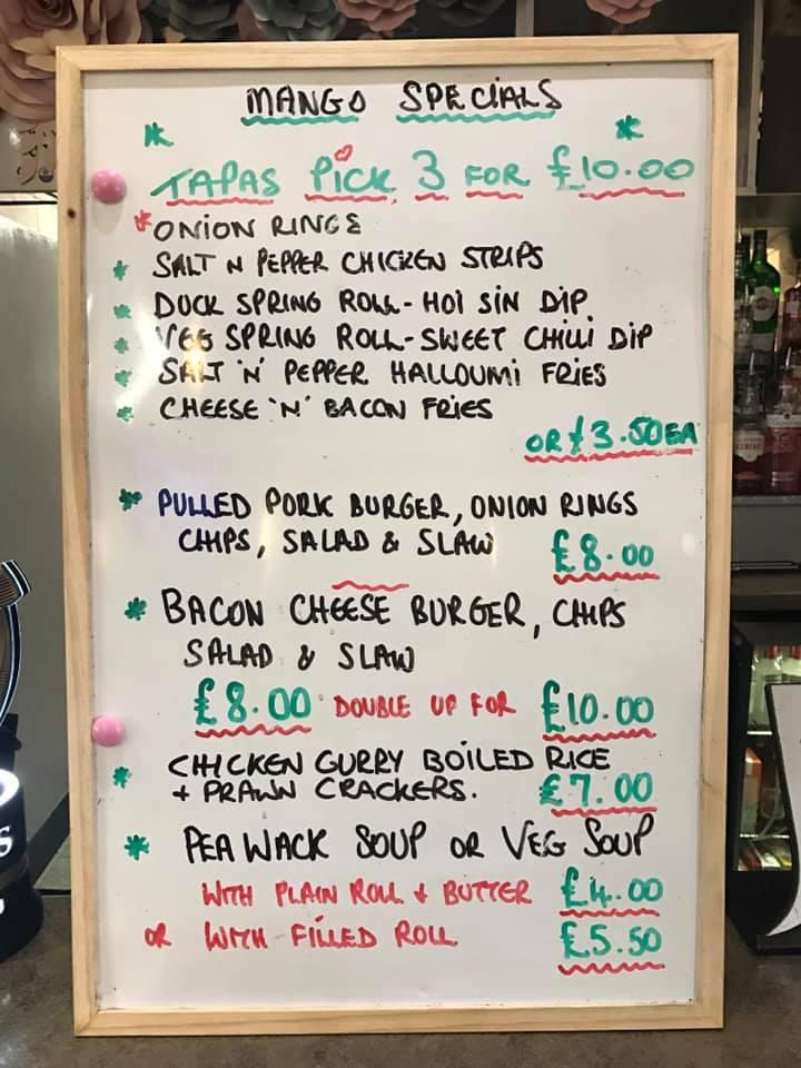 Menu at Mango pub & bar, Liverpool, 12 Dryden Road