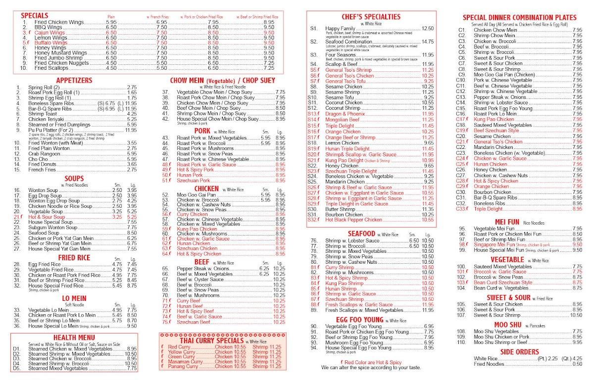 Carta de Red Apple Chinese Restaurant, Harahan, Jefferson Hwy #2