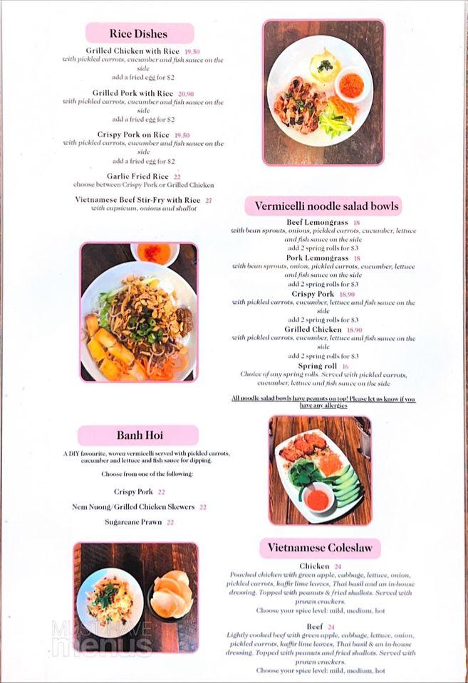 Menu at Saigon Sen restaurant, Albert Park