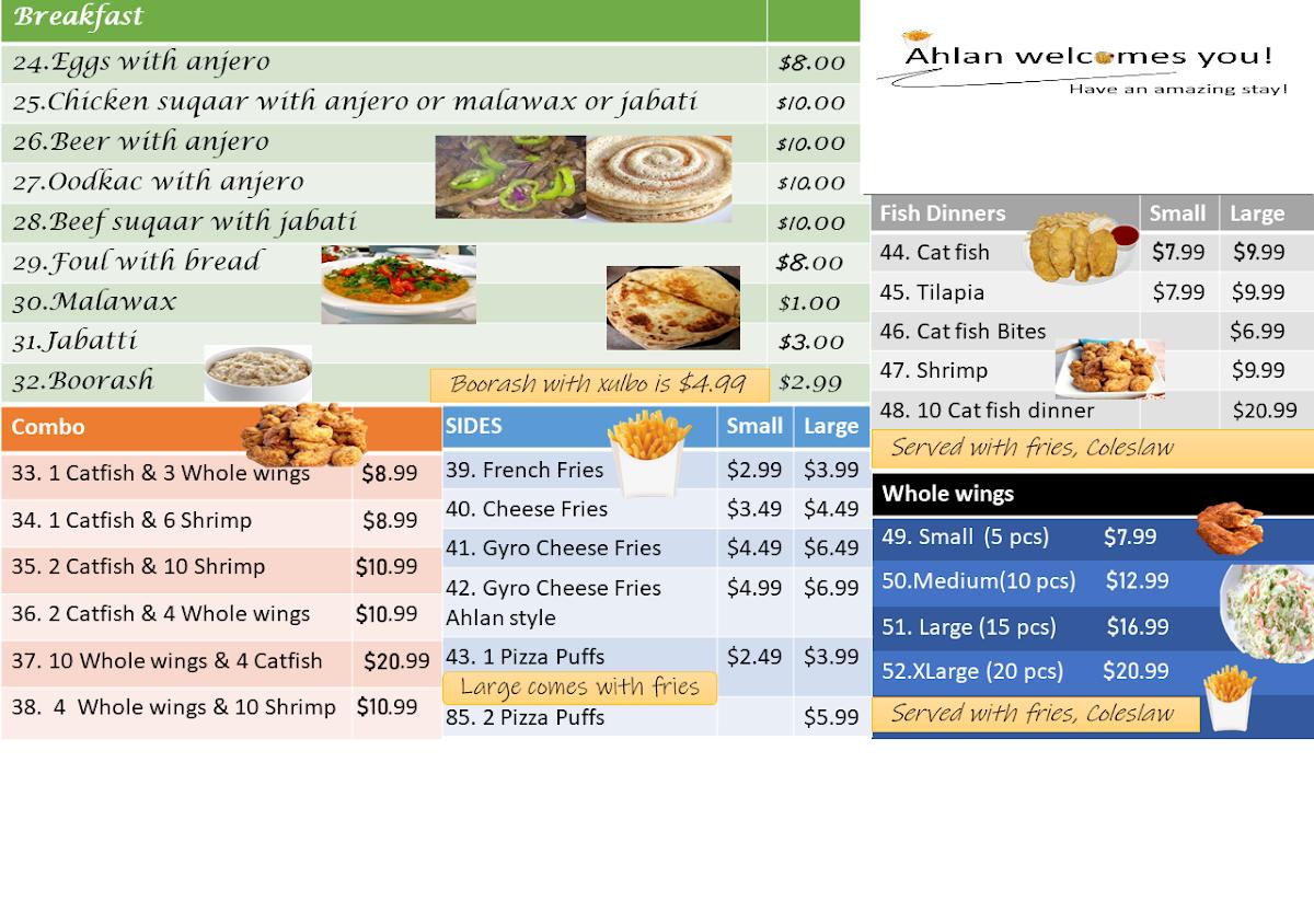 Menu at Ahlan Restaurant, Minneapolis