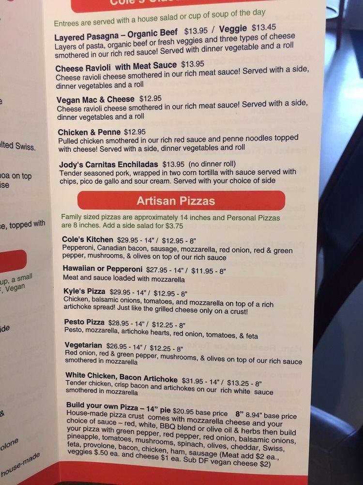 Menu at Cole's Bakery & Cafe, Spokane