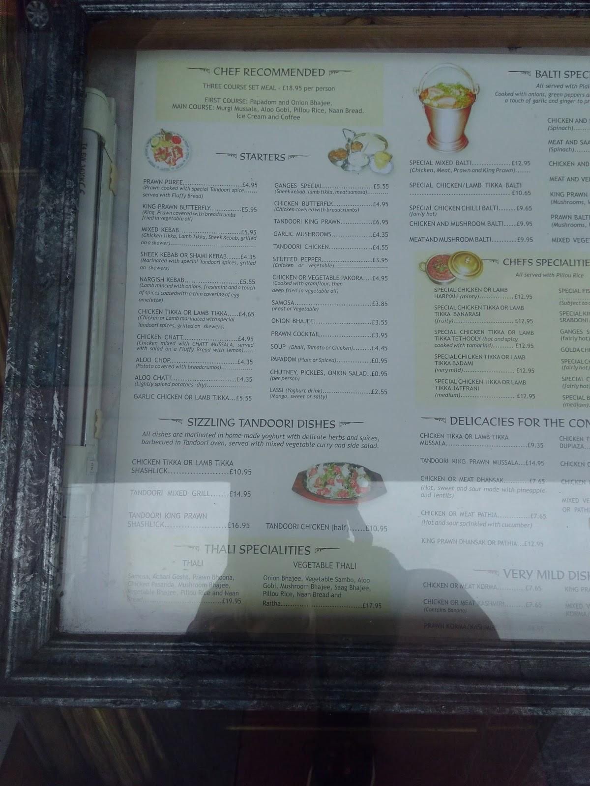 Menu at Ganges restaurant, Paignton