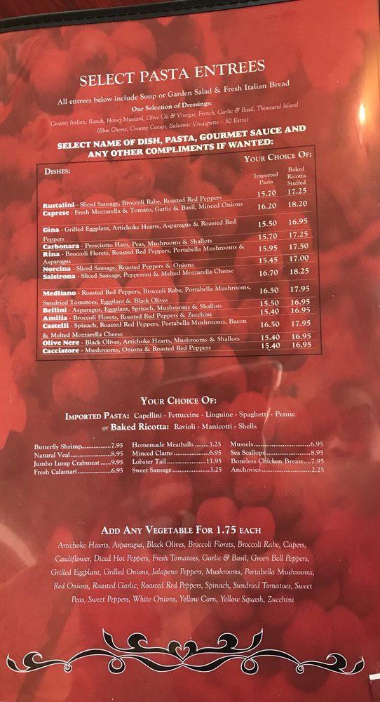 Menu at Giuseppe's Gourmet pizzeria, USA