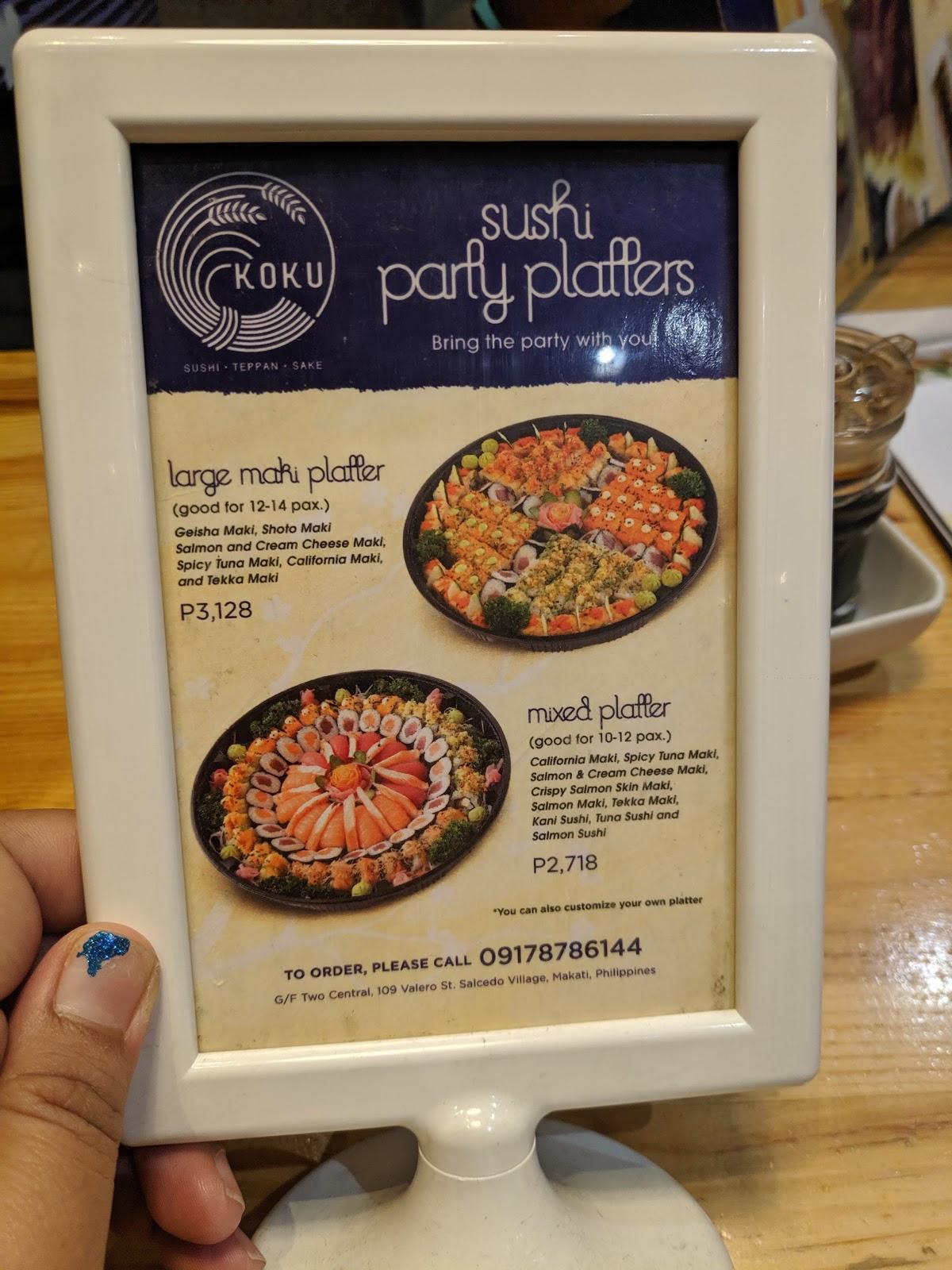 Menu at Koku restaurant, Makati
