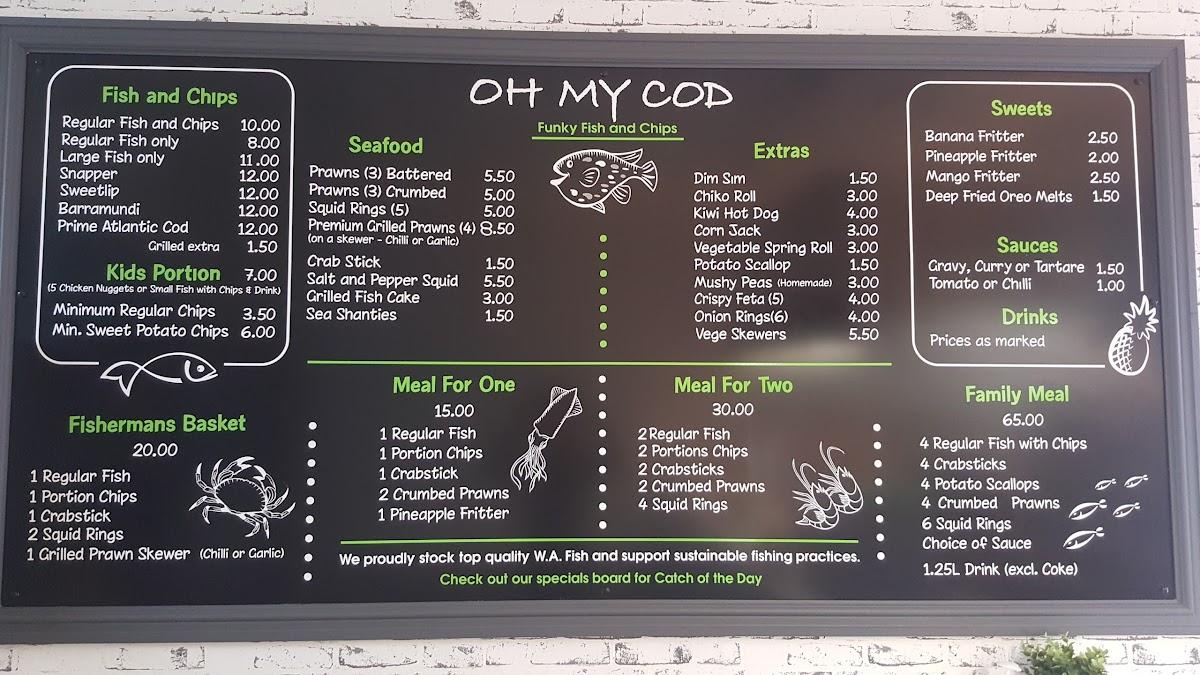 Menu at Oh My Cod fast food, Tuart Hill