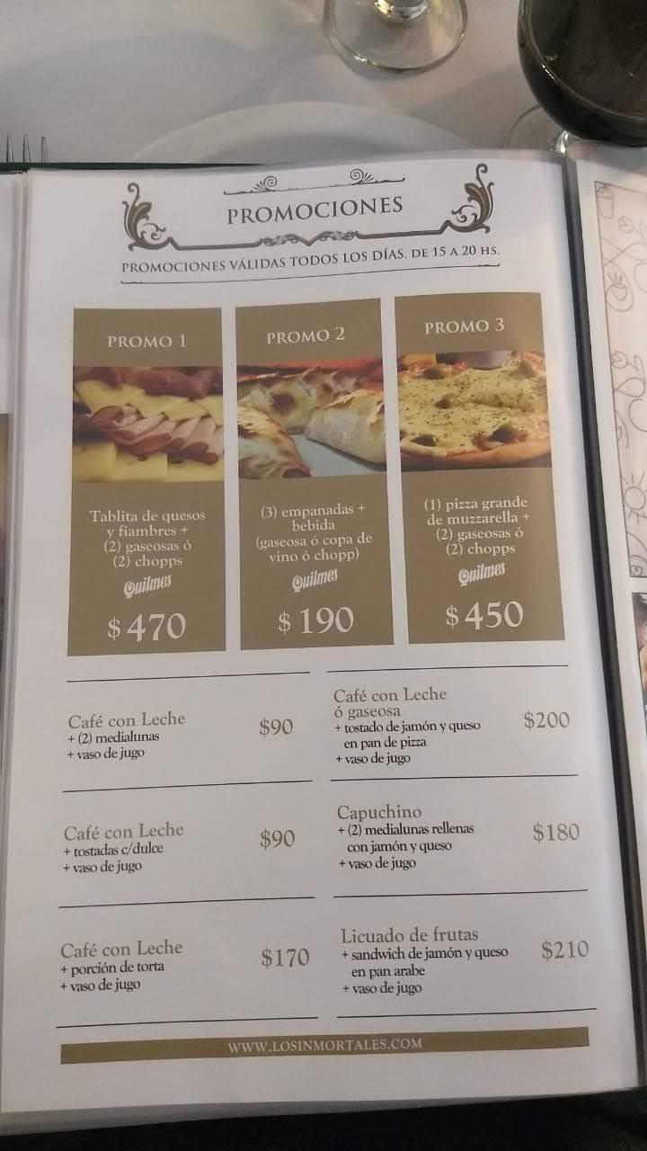 Carta de Pizzería Los Inmortales, Buenos Aires, Lavalle 746