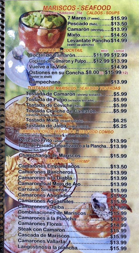 Carta del restaurante Taqueria Tampico, Delano