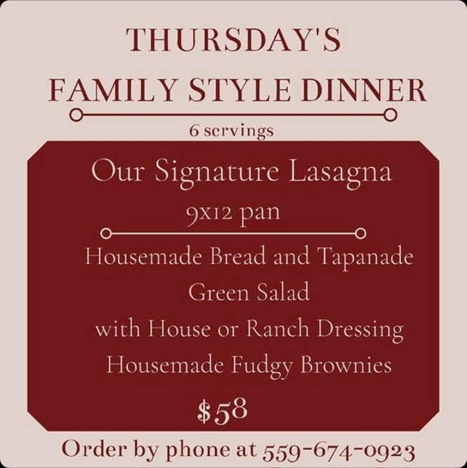 Menu at The Vineyard Restaurant & Bar, Madera