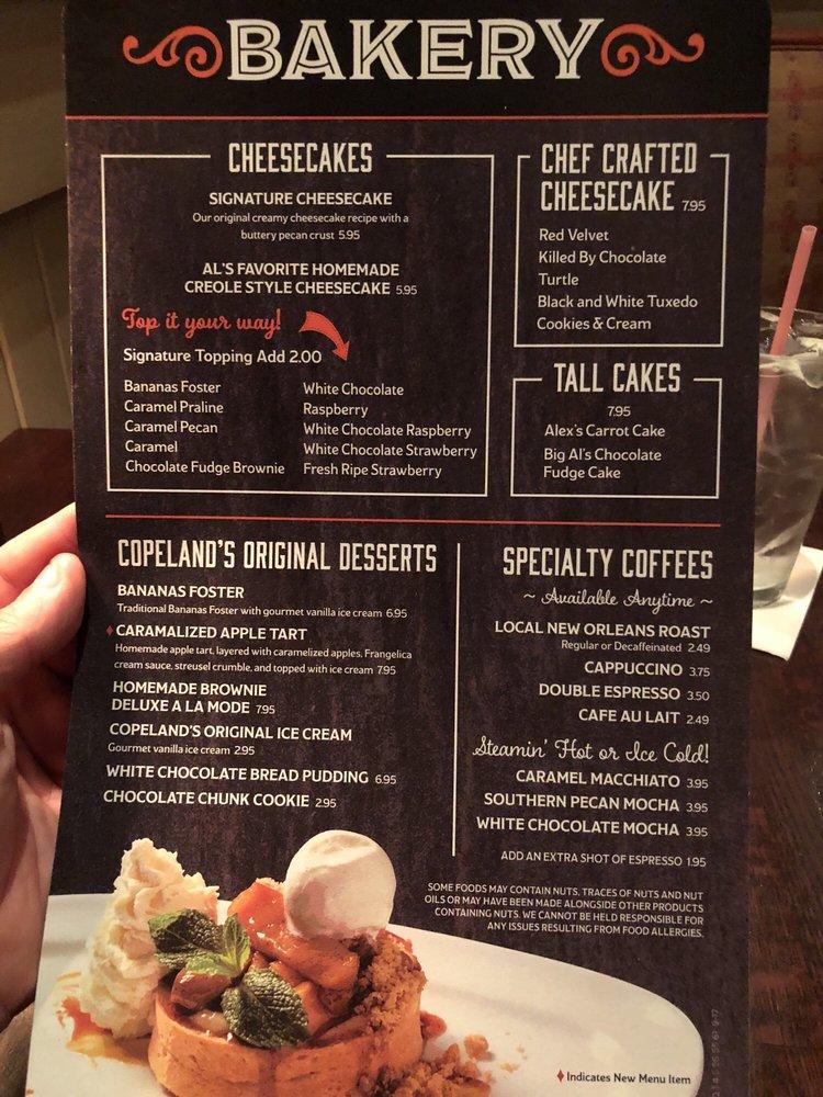 Menu at Copeland's of New Orleans restaurant, Kenner, W Esplanade Ave
