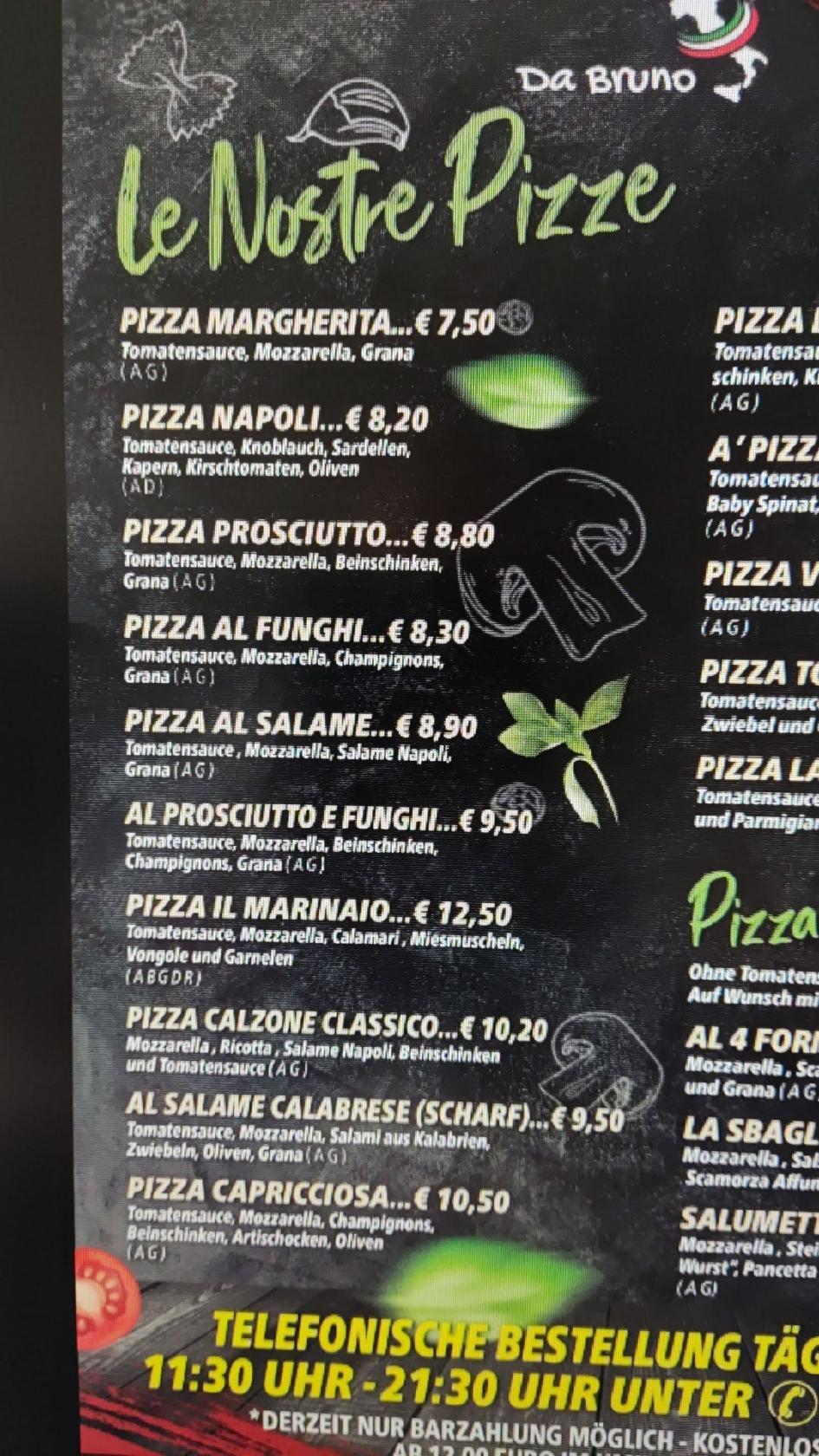 Speisekarte von Da Bruno Pizzeria Ristorante & Gelateria, Wien