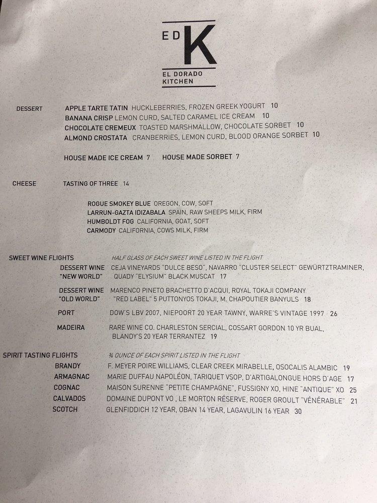 Menu at El Dorado Kitchen restaurant, Sonoma