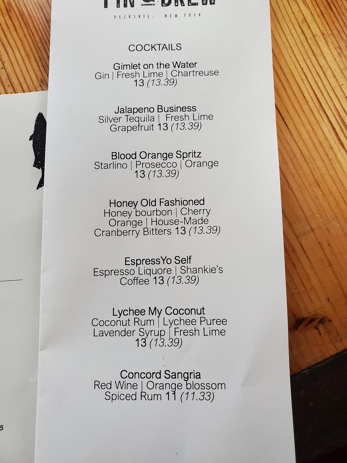 Menu at Fin & Brew restaurant, Peekskill