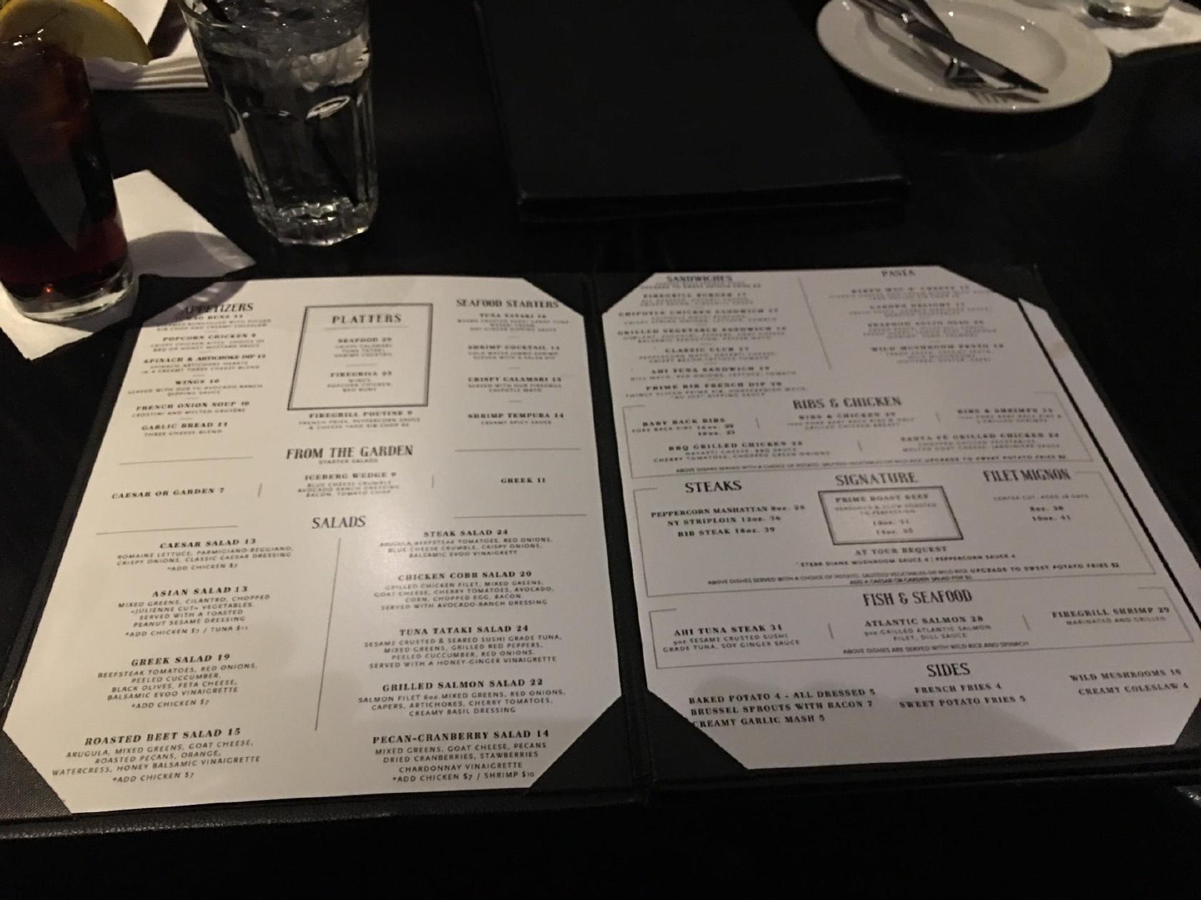 Menu at Firegrill Ville St-Laurent steakhouse, Montréal, Boulevard Cote ...