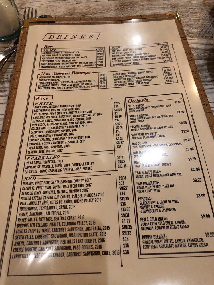 Menu at Frog & the Hen restaurant, Augusta