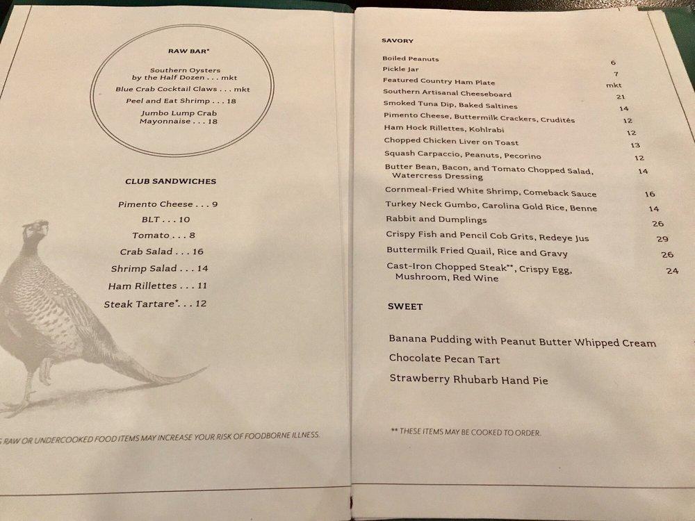 Menu at Garden & Gun Club, Atlanta