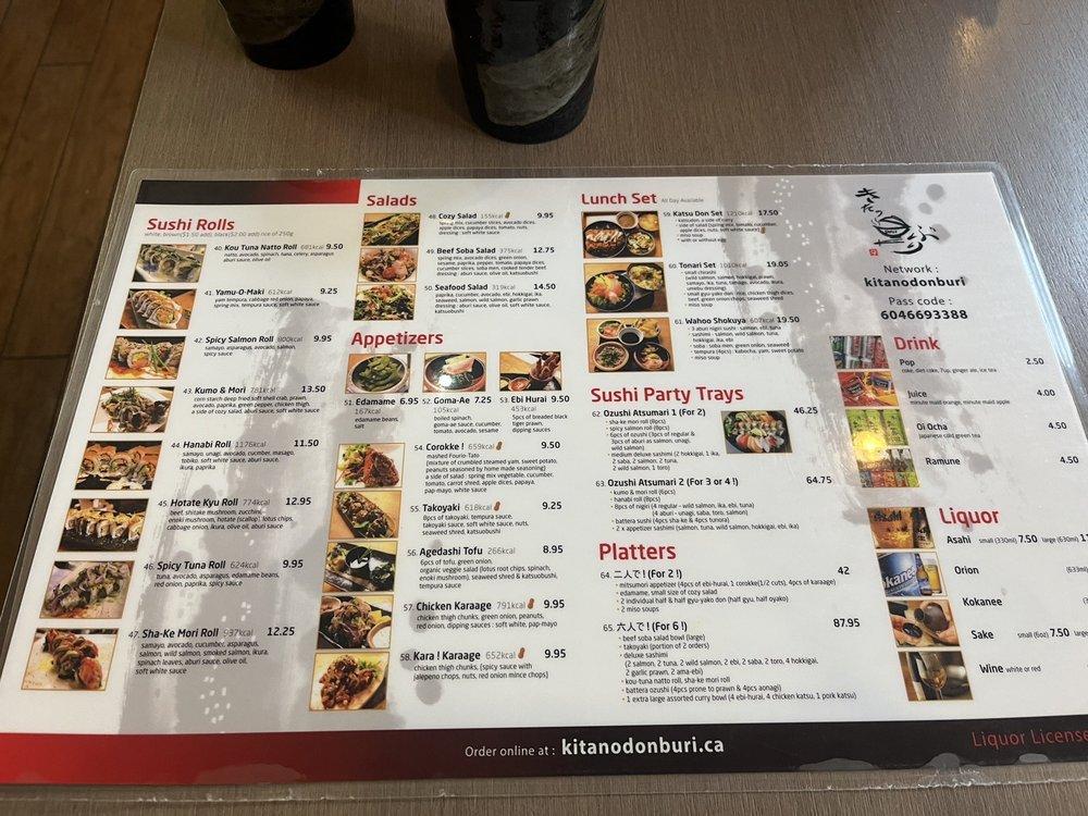 Menu at Kita No Donburi restaurant, Vancouver