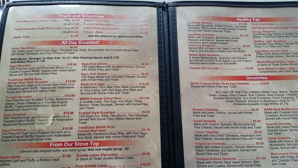 Menu at Mars Diner restaurant, Toronto