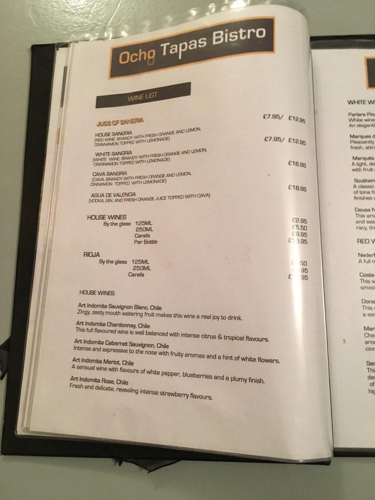 Menu at Ocho Bistro pub & bar, Portrush
