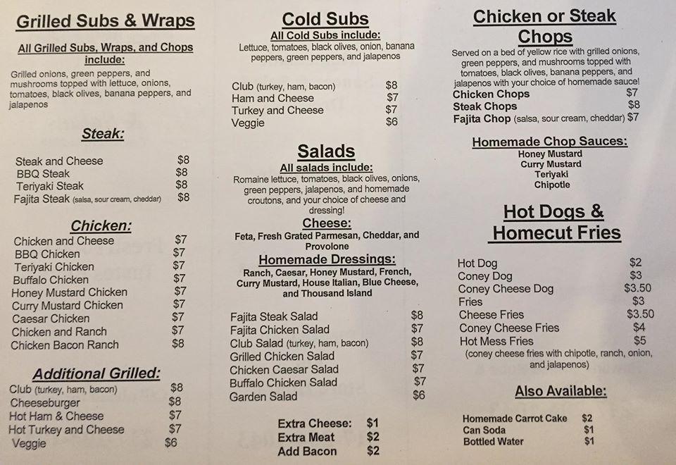 Menu at Rawlins Grilled Subs & Salads restaurant, Beardstown