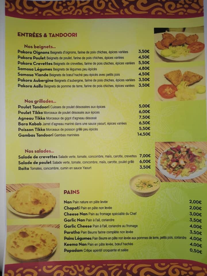 Menu au Shiva - Restaurant indien, Reims