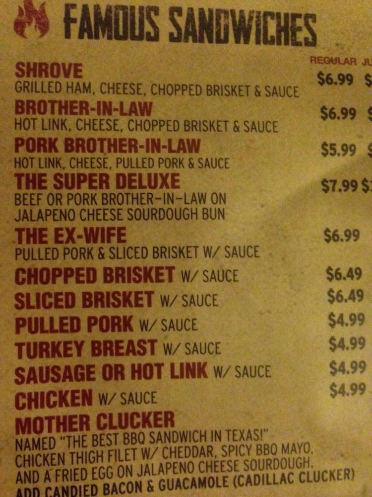 Menu at Stanley's Famous Pit Barbecue, Tyler