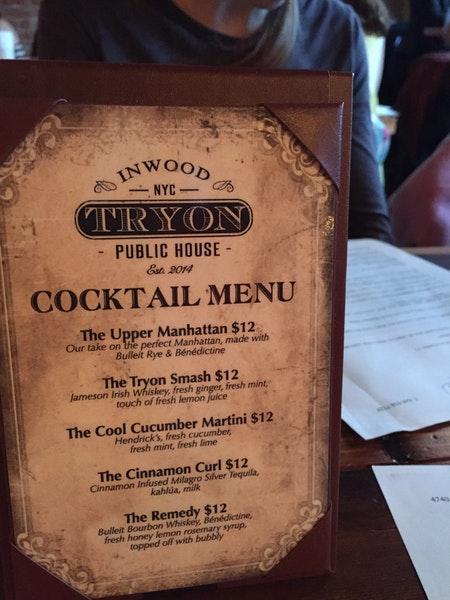 Menu at Tryon Public House, New York City