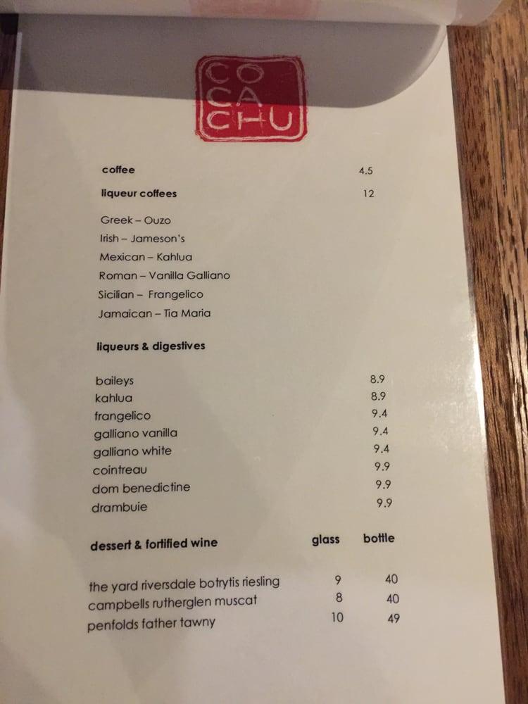 Menu at coca chu restaurant, Hamilton Island