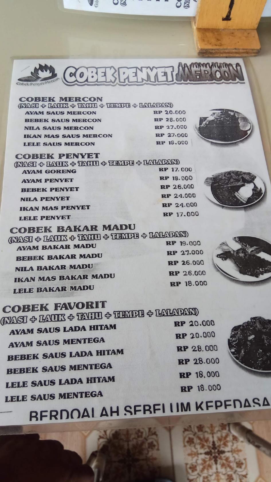 Carta del restaurante Cobek Penyet Mercon, Bekasi